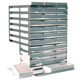 Upright freezer rack, height 100, 33 boxes, incl. boxes and dividers ...